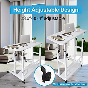 BEFOCL 31.5 Inches Mobile Home Office Desk, Adjustable Height Computer Desk, Double Support Bar Reinforced Design Single Small Desk,Children's Study Table(31.5in, White)