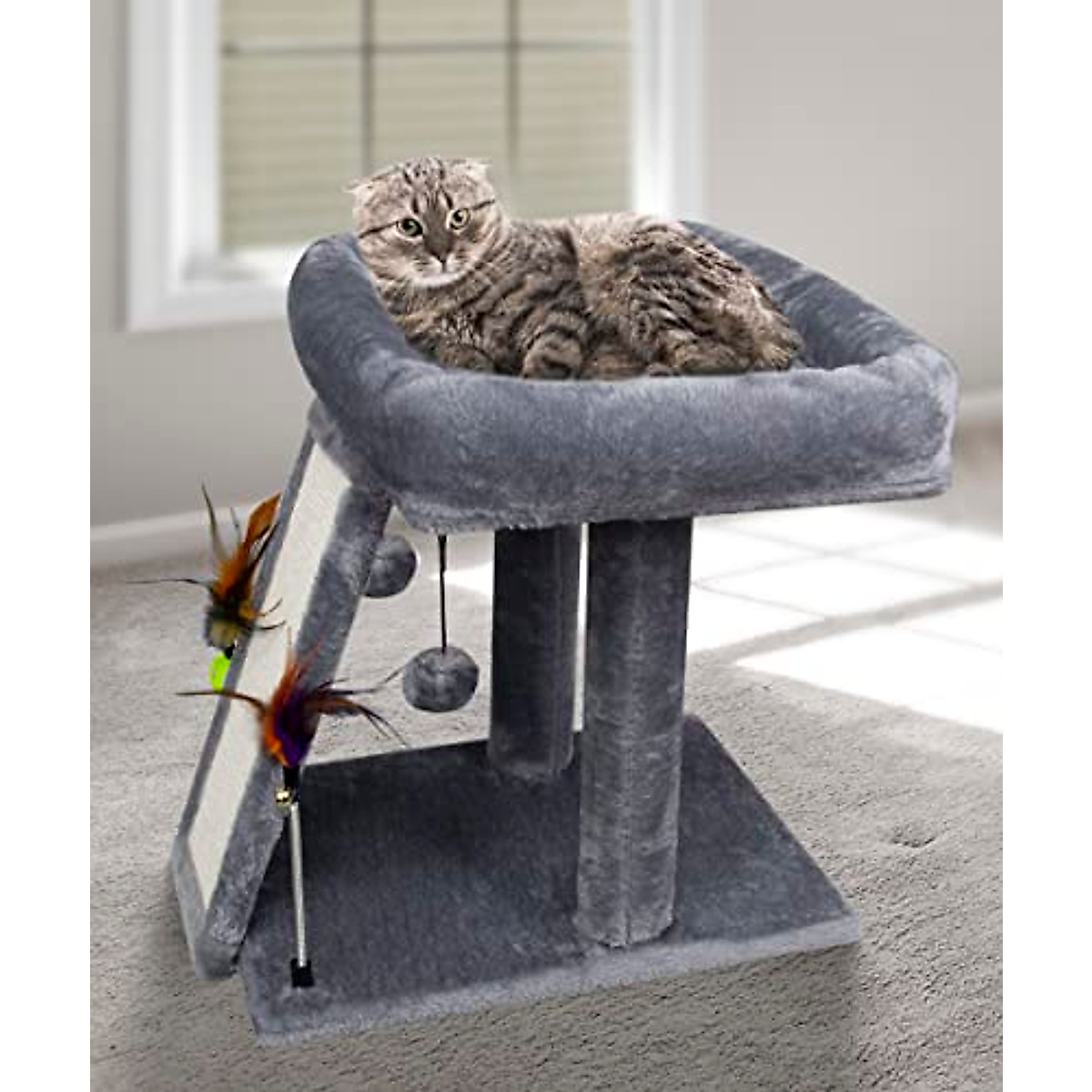 TINWEI Cat Tree with Cat Condo Scratch Post Hammock Hanging Ball