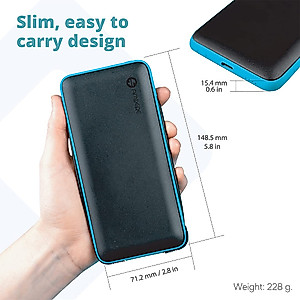 Ampere Really Good Power Bank - 10000mAh Portable Travel Phone Charger with Built-in Lightning Cable [MFi Certified] & Built-in USB-C Cable for iPhone, iPad & AirPods (Black/Teal)