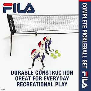 FILA Accessories Pickleball Net Set - Includes Pickleball Paddles Set of 4 with Regulation Size 4 Outdoor Balls & 10ft All Weather Mesh Net for Indoor or Outdoor Use - Lightweight, Quick & Easy Setup