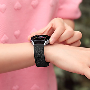 SNBLK Flower Engraved Bands Compatible with Samsung Galaxy Watch 7 6 5 4 Band 40mm 44mm, 20mm Strap for Galaxy Watch 6 40mm 44mm/Galaxy Watch 42mm/Watch 3 41mm/Active 2 40mm 44mm, Black