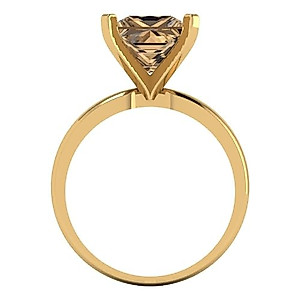 Clara Pucci 3.0ct Princess Cut Solitaire Champagne Simulated Diamond 4 Prong Engagement Bridal Anniversary Ring 18K Yellow Gold 7.75