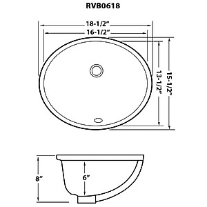 Ruvati 18 x 15 inch Undermount Bathroom Sink White Oval Porcelain Ceramic with Overflow - RVB0618