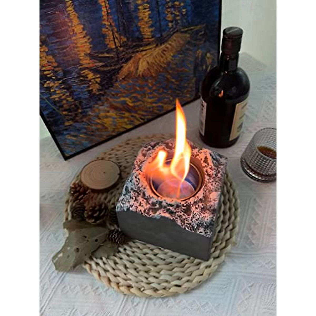 Xoten Concrete Tabletop Fire Pit, Snow Mountain,Indoor & Outdoor Fire Pit Bowl, Ethanol Fire Pit, Small Balcony Table Top Fire Bowl, Patio Firepit, Mini Fireplace, Tabletop Fireplace