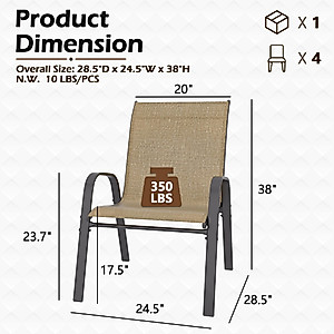 Betterhood Patio Chairs Set of 4, Stackable Outdoor Dining Chairs Set with Breathable Seat Fabric, All-Weather Powder-Coated Metal Frame for Deck, Pool Side and Backyard, 350LBS Capacity (Khaki)