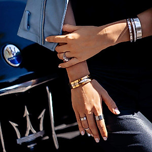 B.Tiff Yellow Gold Plated Stainless Steel Round 8-Stone 8mm Wide Promise Wedding Engagement Band Love Ring Fashion Jewelry for Women Men Unisex, Size 7