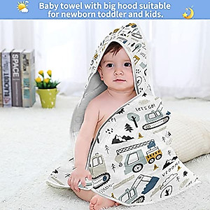 Ceiurey Excavator Truck Baby Boys Girls Bath Towel White Blue Car Hooded Towels Newborn Toddlers Organic Cotton Washcloths Shower Beach Towel 30 x 30 Inch