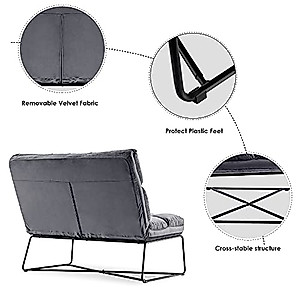 MCombo Loveseat Sofa Couch, Mid-Century Velvet Armless Settee, 2-Seater Upholstered Bench for Living Room Bedroom 4018 (Dark Grey)