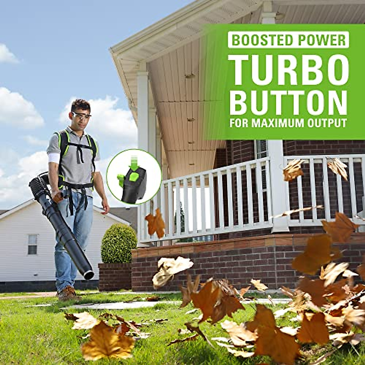 Greenworks 40V (165 MPH / 660 CFM / 75+ Compatible Tools) Cordless Brushless Backpack Leaf Blower, 8.0Ah Battery and Charger Included, Green