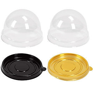 Pralb 100 Set Clear Plastic Mini Cupcake Boxes Muffin Pod Dome Muffin Single Container Box Wedding Birthday Gifts Supplies,70mm X 45mm(Dia X H),for Cheese Pastry Dessert Mooncake(50 Gold/50 Black)