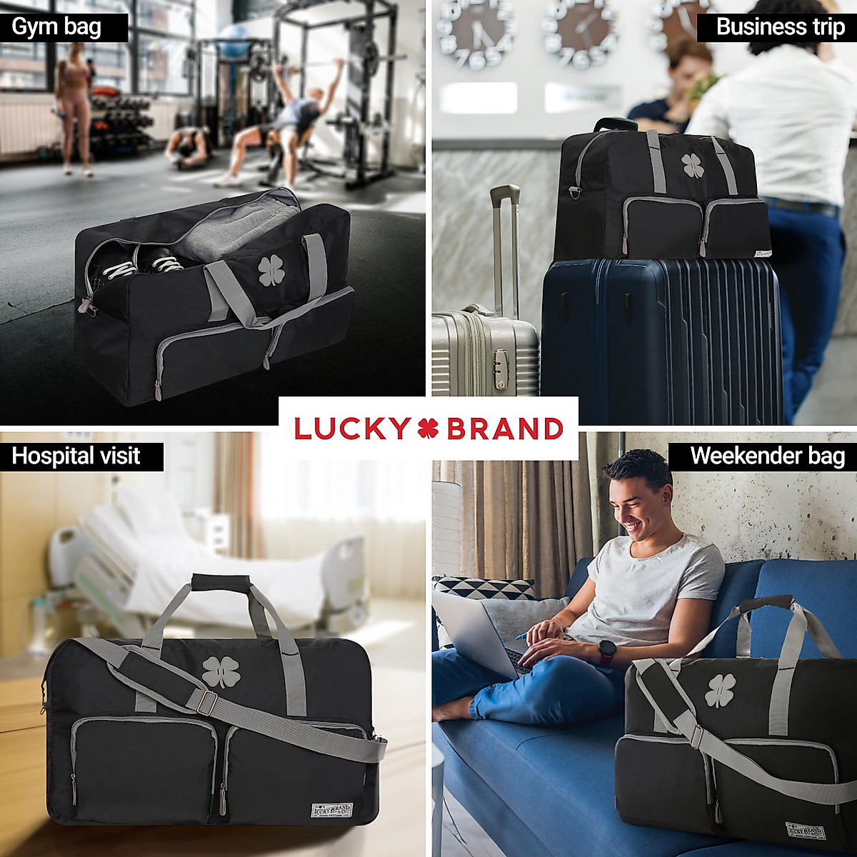 Lucky Travel Duffel Bags 65L, Gym Bag, Travel Bag & Large Duffle Bag for Men, Foldable Overnight Weekender Bags for Women & Men with Adjustable Shoulder Strap, Black