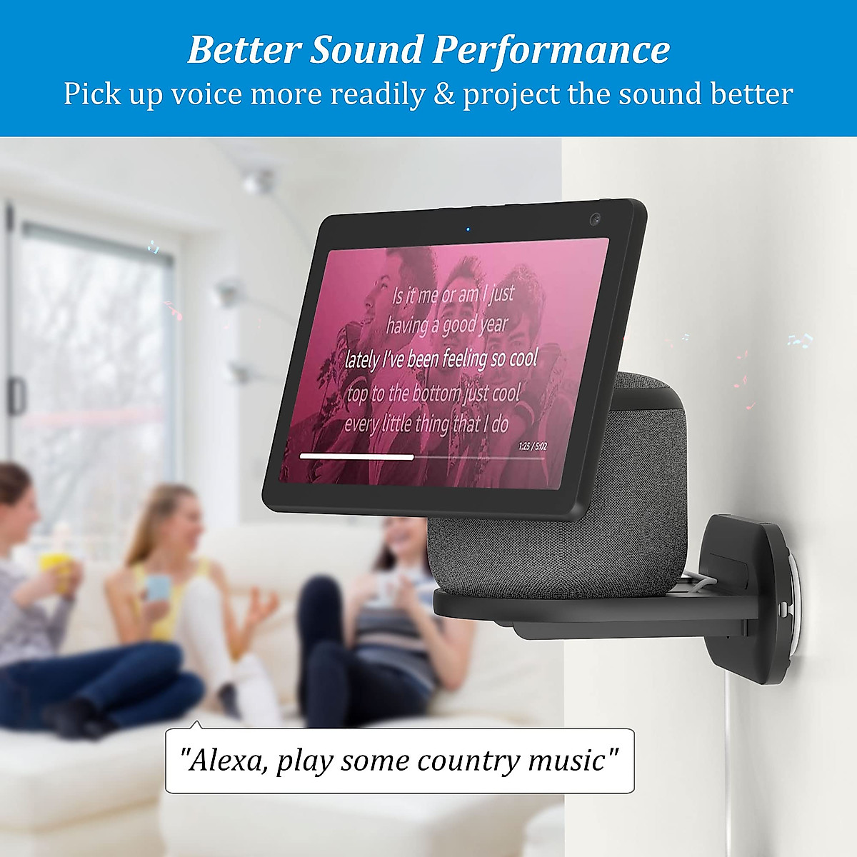 PlusAcc Show 10 Wall Mount Stand - Holder Mount for Echo Show 10 3rd Gen, Space Saving Alexa Accessories Bracket Shelf (Black)