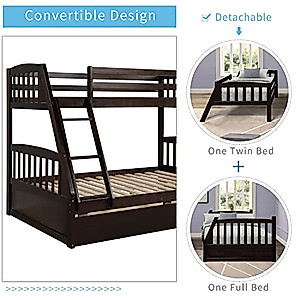 Harper & Bright Designs Twin Over Full Bunk Bed with Two Storage Drawers, Solid Wood Bunk Bed for Kids, Teens, Adults, Espresso