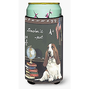 Caroline's Treasures PPP3013TBC Basset Hound Teacher's Pet Tall Boy Hugger Can Cooler Sleeve Hugger Machine Washable Drink Sleeve Hugger Collapsible Insulator Beverage Insulated Holder