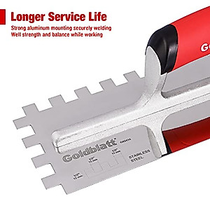 Goldblatt 1/2" Square Notch Trowel, Made of Premium Stainless Steel with Soft Grip Handle, Perfect Tool for Cement, Concrete, Masonry Tile Installation Work