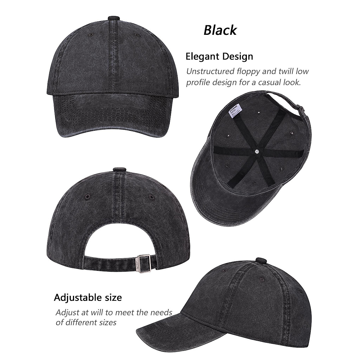 3 Pack Vintage Washed Cotton Adjustable Distressed Baseball Caps Men Women Summer Unstructured Soft Low Profile Blank Plain Ball Cap Outdoor Workout Fitness Sport Running Dad Hat Black Green Navy