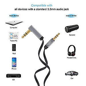 CableCreation Aux Cable, 6 FT Flat 3.5mm Auxiliary Audio Stereo Cord 90 Degree Right Angle Compatible with Car,Home Stereos, Headphones, iPod iPhone iPad, Smartphone, MP3 Player, Black
