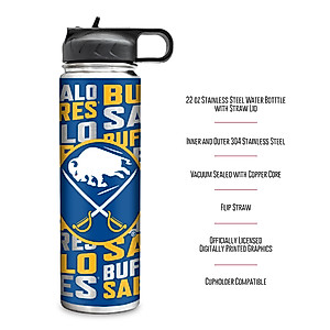Rico Industries NHL Hockey Buffalo Sabres 22oz Stainless Steel Tumbler with Lid - Great For Coffee, Tea, Water or Cocktails