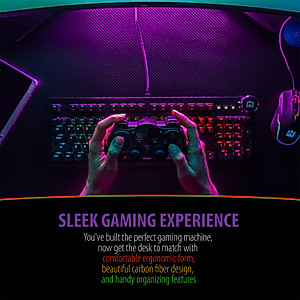 Deco Gear Ultrawide Curved LED Computer Gaming/Office Desk, Waterproof Carbon-Fiber Surface, Supports up to 175-lbs., 6-Color RGB Lighting Accents, Cable Management, Cup Holder, 31.5" Mouse Pad