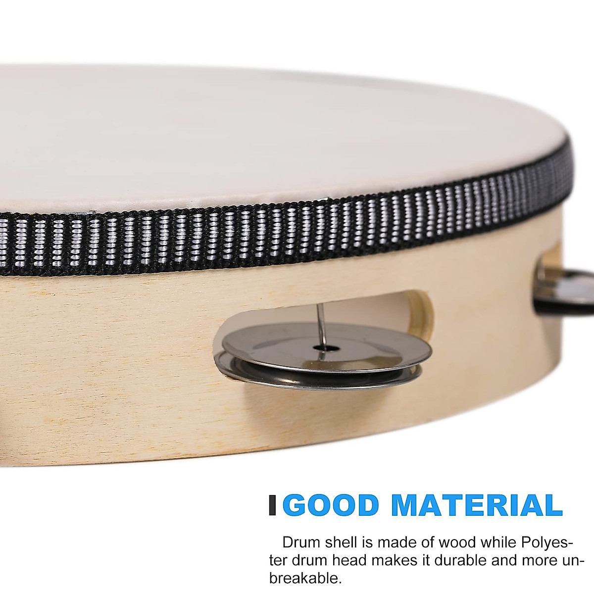 Tambourine for Adults Wooden Tambourine Hand Held Drum Bell Birch Metal Jingles Percussion Percussion Gift Musical Educational Instrument for Church Party(6 inch)