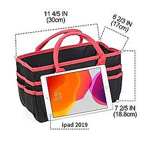 JJRING Craft and Art Organizer Tote Bag - 600D Red Nylon Fabric Art Caddy with Pockets - for Art, Craft, Sewing, Medical, and Office Supplies Storage