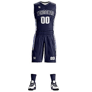 BaiLiLai Personalize Your Own Reversible Basketball Jersey Uniform Custom Name & Number for Men/Women/Youth, Navy & White