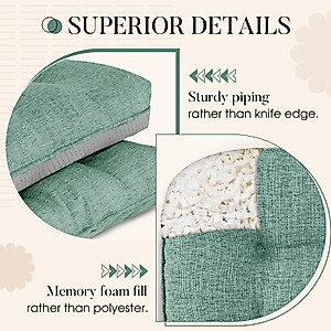 Basic Beyond Rocking Chair Cushions Set of 2, Porch Rocker Cushions for Wooden Rocking Chairs Outdoor with Thick Padding, Back Cushion with Ties, Tufted Seat Cushion with Non-Slip Backing(Green)