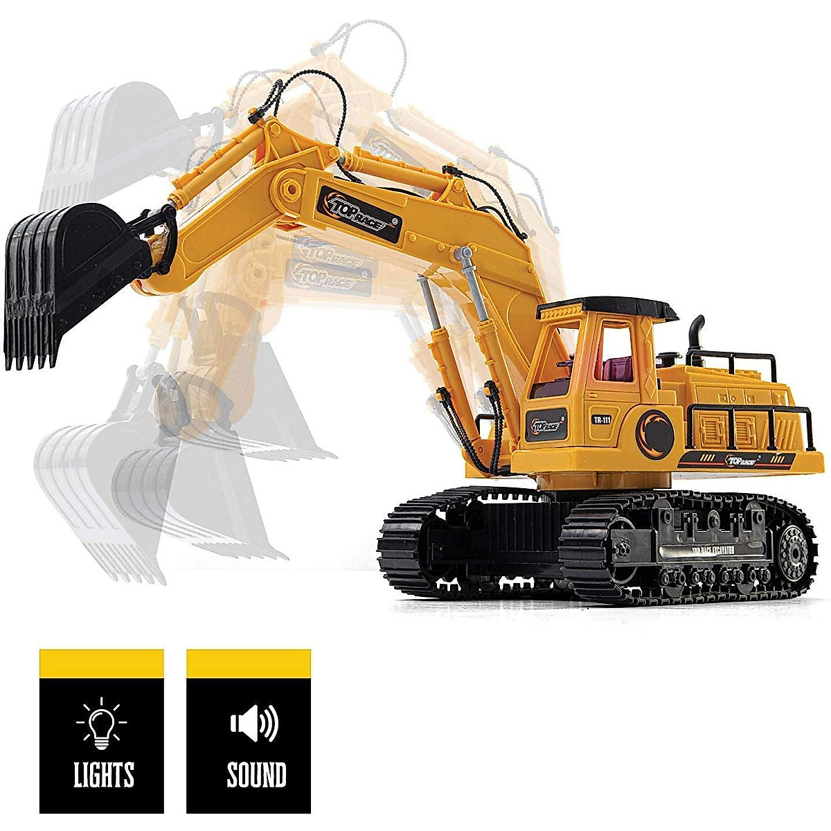 Top Race 7 Channel Full Functional RC Excavator, Battery Powered Electric Remote Control Construction Tractor with Lights and Sound (TR-111), Construction Trucks, RC Construction Vehicles, Big Truck