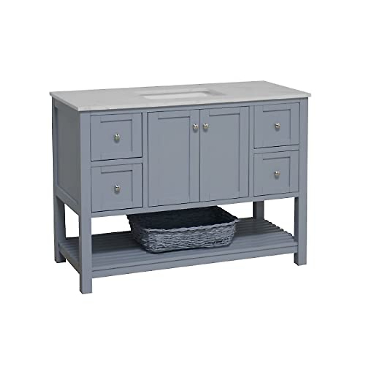 Lakeshore 48-inch Bathroom Vanity (Engineered Carrara/Powder Blue): Includes Powder Blue Cabinet with Engineered Carrara Countertop and White Ceramic Sink
