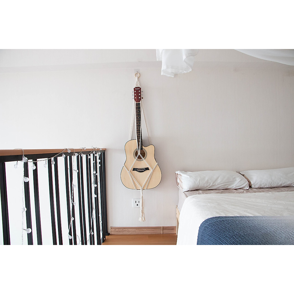 Decocove Guitar Wall Hanger - Macrame Guitar Hanger - Guitar Wall Mount - Boho Guitar Holder for Acoustic Guitar and Electric Guitar