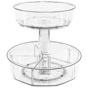Bienvoun 2 Tier Lazy Susan Organizer Turntable Clear Spice Rack Organizer for Cabinet Height Adjustable Cabinet Organizer for Pantry Kitchen Clear