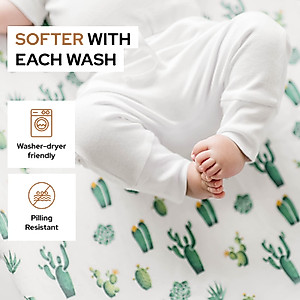 Mini Crib Sheet with Cactus Pattern - 100% Organic Cotton Pack n Play Fitted Sheet - Premium Mini Pack and Play Sheets - Pickle & Pumpkin Sheet Compatible as Graco Pack n Play Sheet & Mini Crib Sheets