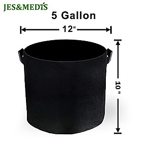 JES&MEDIS 12-Pack 5 Gallon Plant Grow Bags Thick Aeration Non Woven Fabric Flower Vegetable Pots with Handles Garden Container Black (5 Gallon_12 Pack)