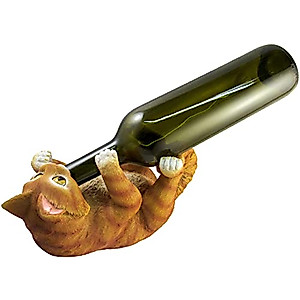 World of Wonders Orange Tabby Cat Decorative Wine Bottle Holder | Wine Bottle Holder for Cabinet | Cat Mom Wine Accessories | Cat Statues Resin Table Top Wine Holders - 9"