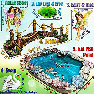 Mood Lab Fairy Garden Fish Pond Kit - Miniature Bridge Set of 6 pcs Fairy Garden Figurines & Accessories - Outdoor or House Decor