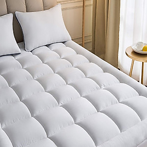 Niagara Mattress Topper Twin XL Extra Long Quilted Back Pain Relief Plush Down Alternative Pillow Top Fitted Skirt Protector Cooling Mattress Pad Deep Pocket Fits 20 Inches Soft White (39x80 Inches)