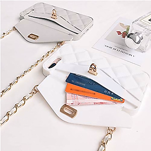 UnnFiko Wallet Case Compatible with iPhone 13 Pro Max, Cute Light Luxury Bag Design, Purse Flip Card Pouch Cover Soft Silicone Case with Handstrap Long Shoulder Strap (White, iPhone 13 Pro Max)