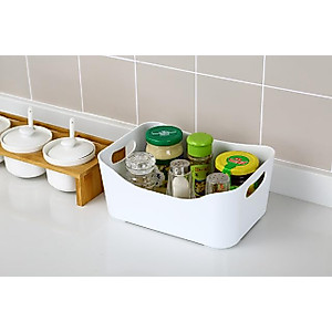 YBMHOME OPEN BIN STORAGE BASKET KITCHEN PANTRY, BATHROOM VANITY, LAUNDRY, HEALTH AND BEAUTY PRODUCT SUPPLY ORGANIZER, UNDER CABINET CADDY 2153 (Medium, White)