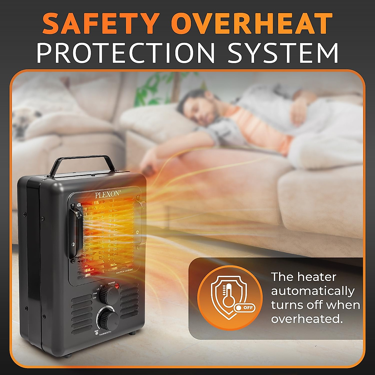 Plexon Milkhouse Utility Electric Space Heater with Thermostat Adjustable Overheat Protection Perfect for Garage or Greenhouse Workshop Comfort Home 1500 Watt Black