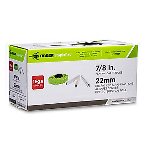 Cap Staples, 7/8" StaplePac, 1" Caps, 7/16" Crown Staples 18ga (2000 ct) for use with CS150B Pneumatic Cap Stapler, STINGER 0136044