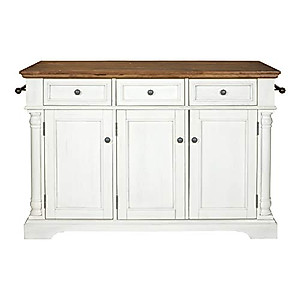 OSP Home Furnishings Cocina Kitchen Island with Wood Top, Drop Leaf and Decorative Steel Hardware, White and Brown