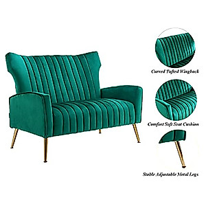 Altrobene Velvet Couch Modern Wingback Loveseat Tufted Luxury Sofa with Gold Legs for Living Room/Bedroom, Green