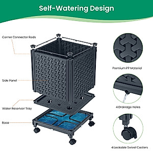 GREEN MOUNT Raised Garden Bed Planter Boxes with Trellis for Climbing Vegetables Plants, 56.7" Tomatoes Planters Outdoor Tomato Cage w/Wheels