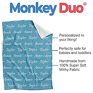 Monkey Duo Personalized Baby Blanket with Name for Boys and Girls, Customized Baby Blanket for Infants, Newborns, Babies, Toddlers and Kids, Custom Name Blanket