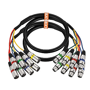EBXYA 3 Ft XLR Snake Cables 4 Colored, 4-Channel Microphone Patch Cable XLR Male to Female, Recording Snake for Live, Recording, Studios 2 Pack