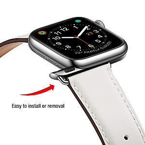 OMIU Leather Bands Compatible with Apple Watch Band 38mm 40mm 41mm 42mm 44mm 45mm 46mm 49mm, Genuine Leather Wristband Starp for iWatch SE Series 10 9 8 7 6 5 4 3 2 1 Ultra for Women Men