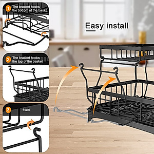 Dish Drying Rack for Kitchen Counter with Dryer Mat, 2-Tier Large Capacity Dish Racks Over The Sink and Drainboard with Drainage, Stainless Steel Anti-Rust Sink Dish Strainer with Utensils Holder