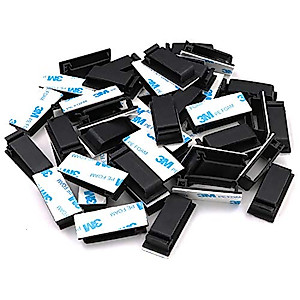 Cable Clips 3M Adhesive, Multipurpose Wire Clamps for Cable Management and Cable Runs - 50 Pack Black Bundled with 10 Reusable Cable Ties