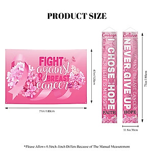 Breast Cancer Awareness Gifts for Women - Pink Ribbon Banner and Breast Cancer Backdrop Set for Outdoor Indoor Party Background Decorations