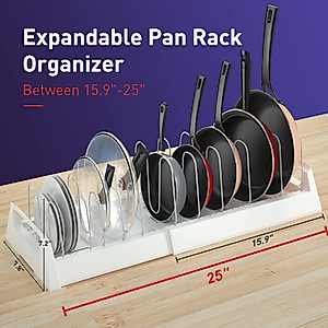 QTOP Expandable Pots and Pans Organizer, Pan Organizer Rack for Cabinet, with 10 Adjustable Compartments for Kitchen Cabinet Pot lid and Pan Cookware Baking Frying Rack,Bakeware Lid Plate Holder